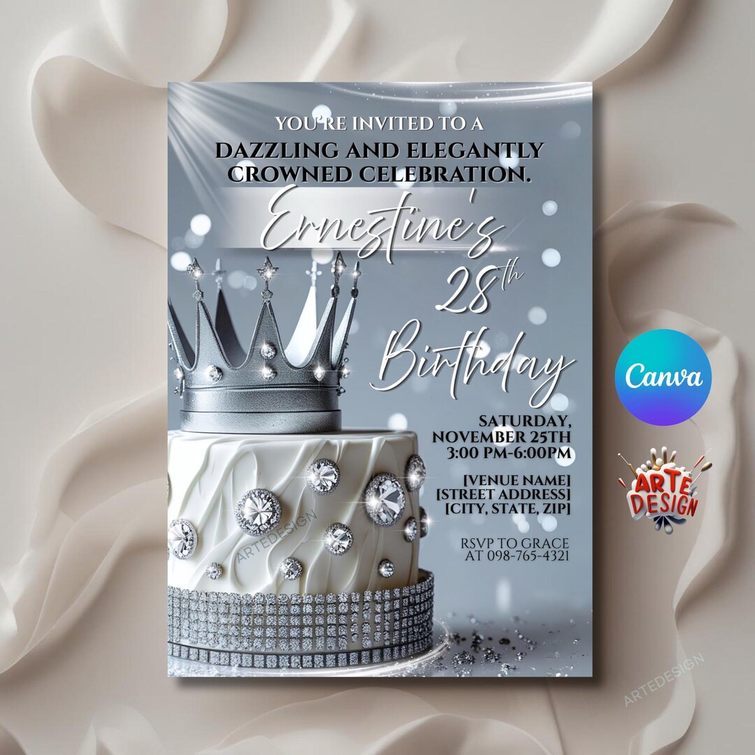 Crown Birthday Invitation, Editable Royal Party Invitation, Digital ...