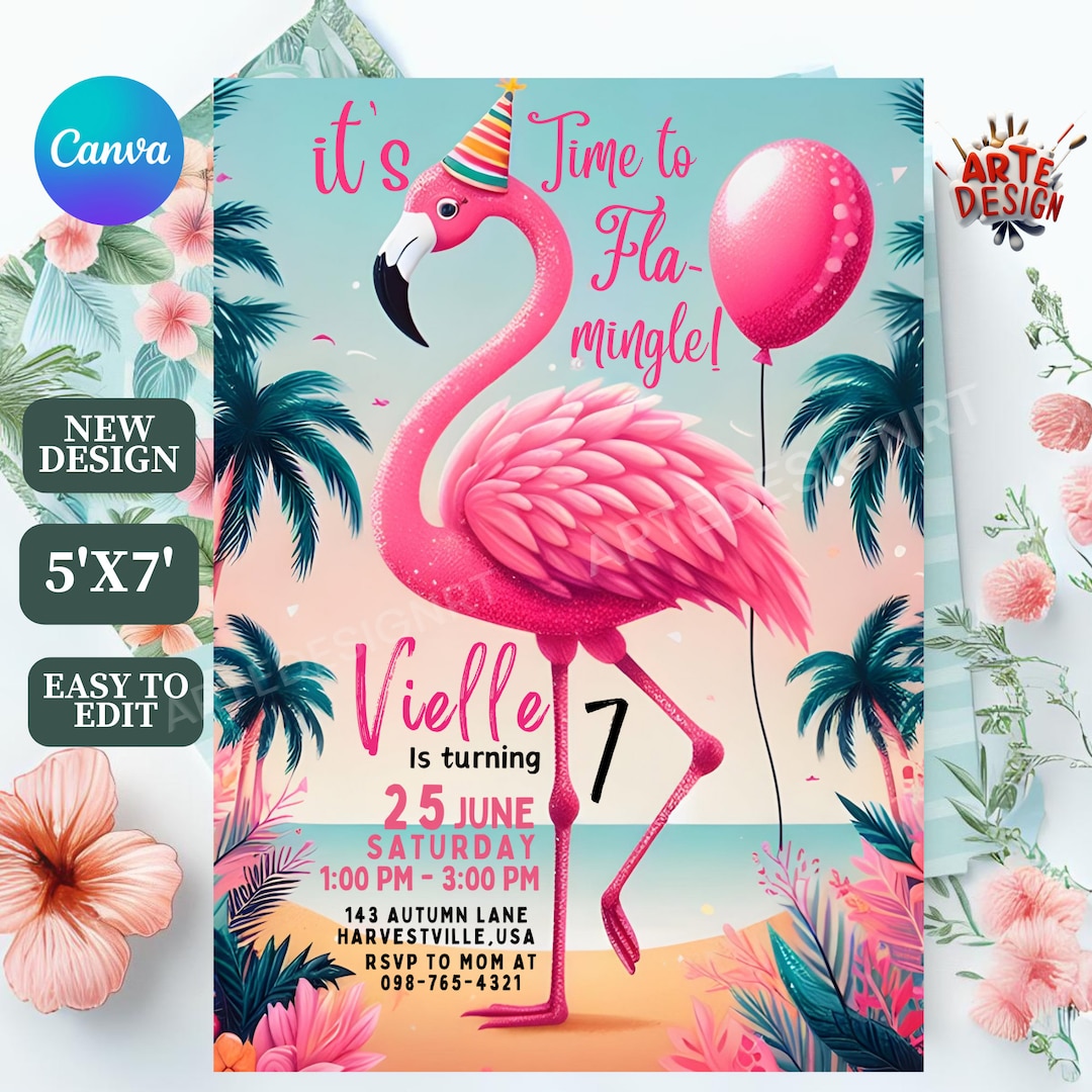 Flamingo Birthday Invitation, Flamingo Birthday Party Invitation, Pink ...