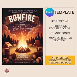 Bonfire Birthday Invitation, Bonfire Family Party Invitation, Bonfire ...