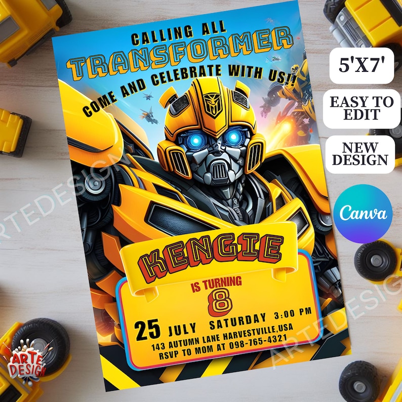Transformer Bumbleb Birthday Invitation, Autobot Birthday Party ...