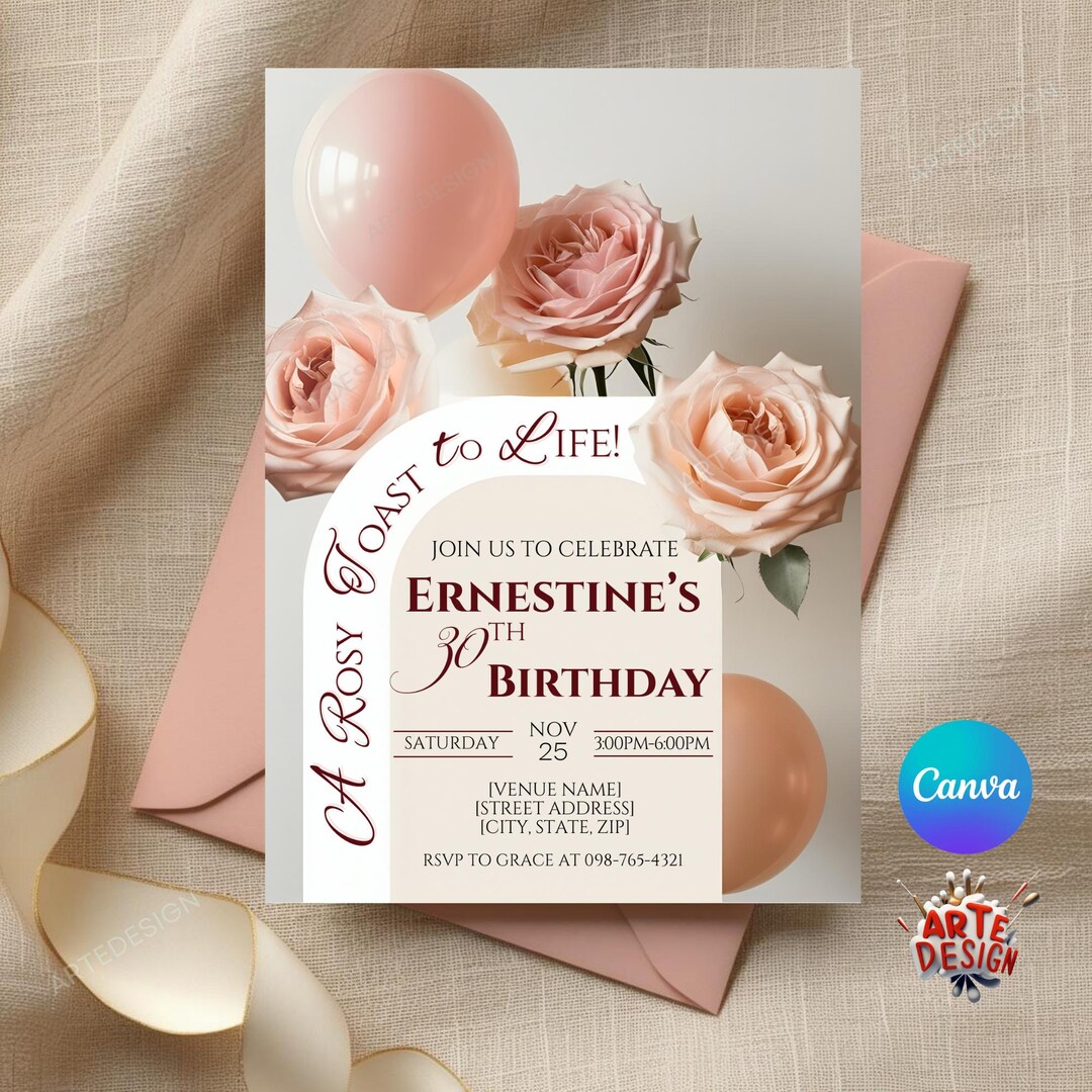 Roses Birthday Invitation, Rose Flower Birthday Party Invitation ...