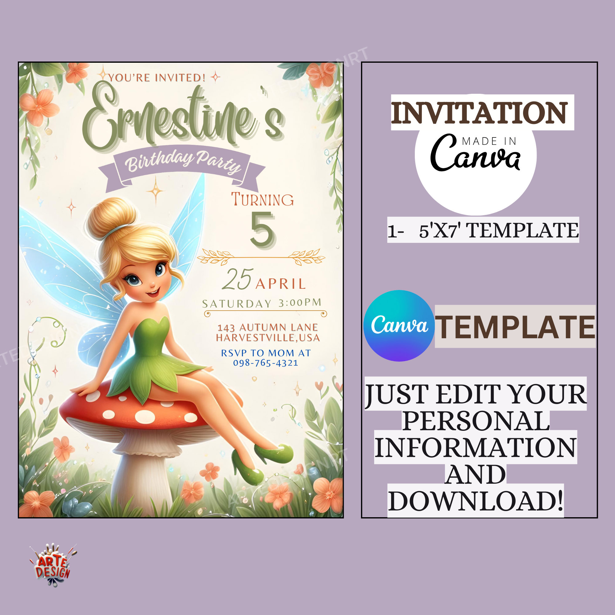Invitación de cumpleaños de Tinker B, invitación de fiesta de ...