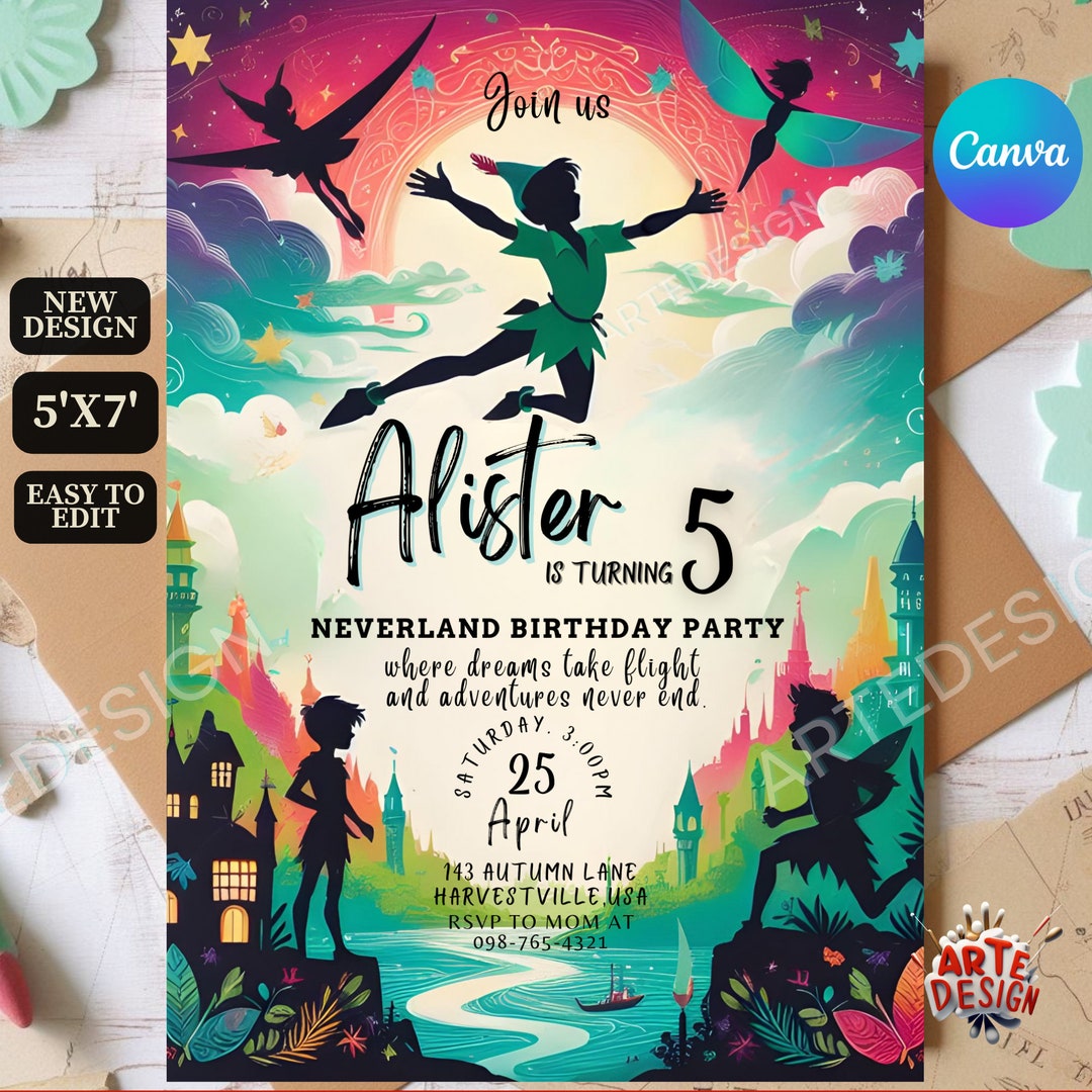 Peter Invitation, Neverland Birthday Party Invitation, Peter Invitation ...