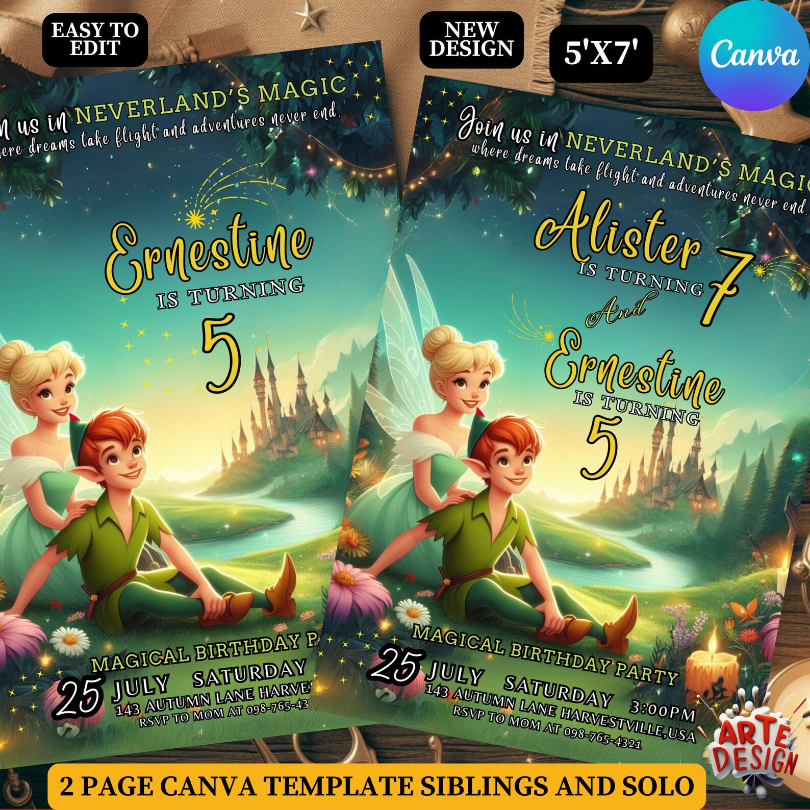 Peter and Tinker Birthday Invitation, Neverland Birthday Party ...