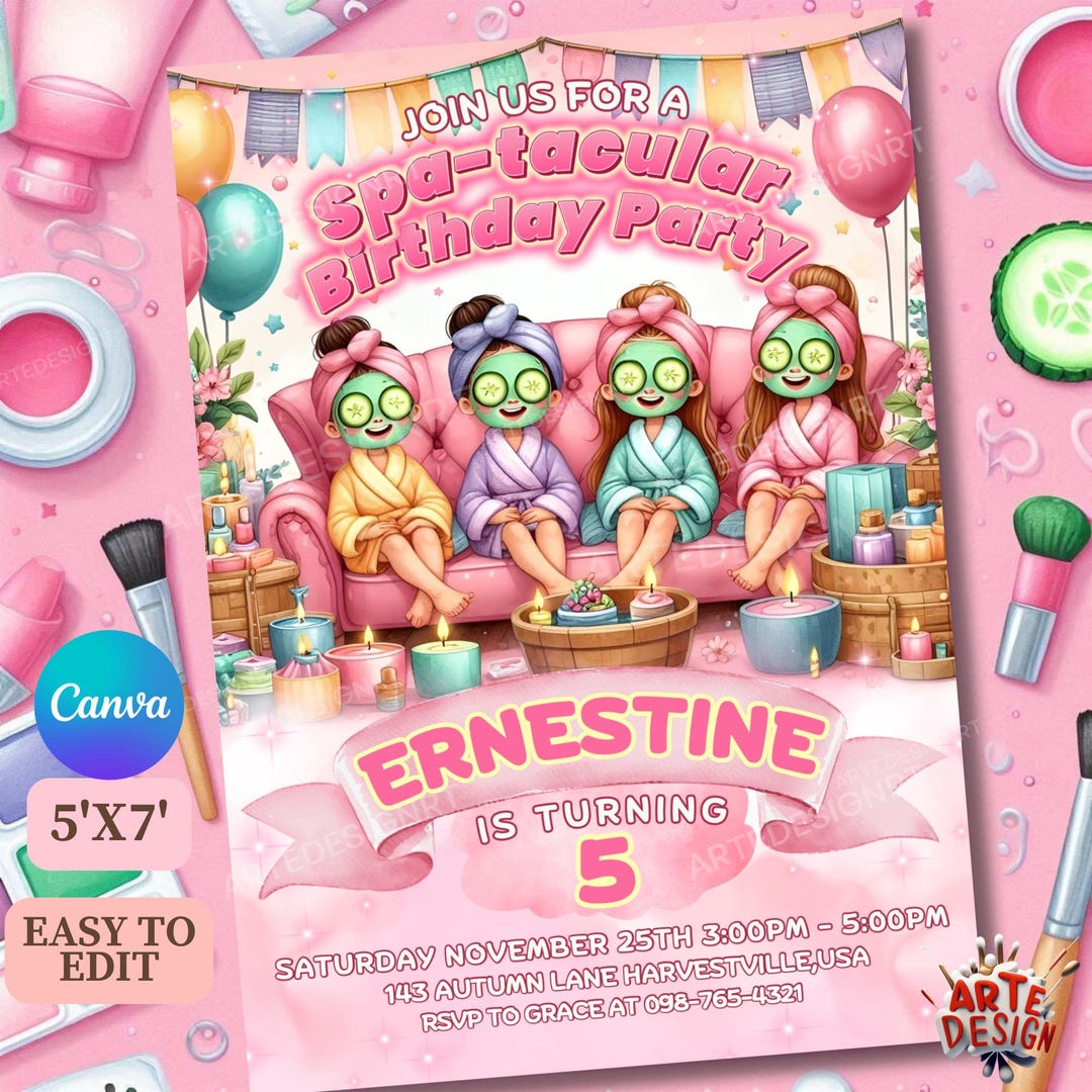 Spa Birthday Invitation, Kids Spa Birthday Party Invitation, Spa ...