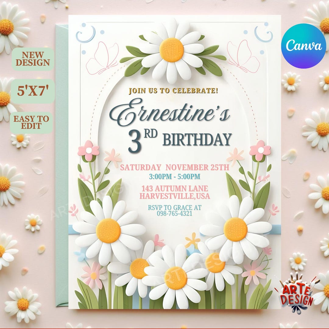 Daisy Birthday Invitation, Daisy Birthday Party Invitation, Daisy ...