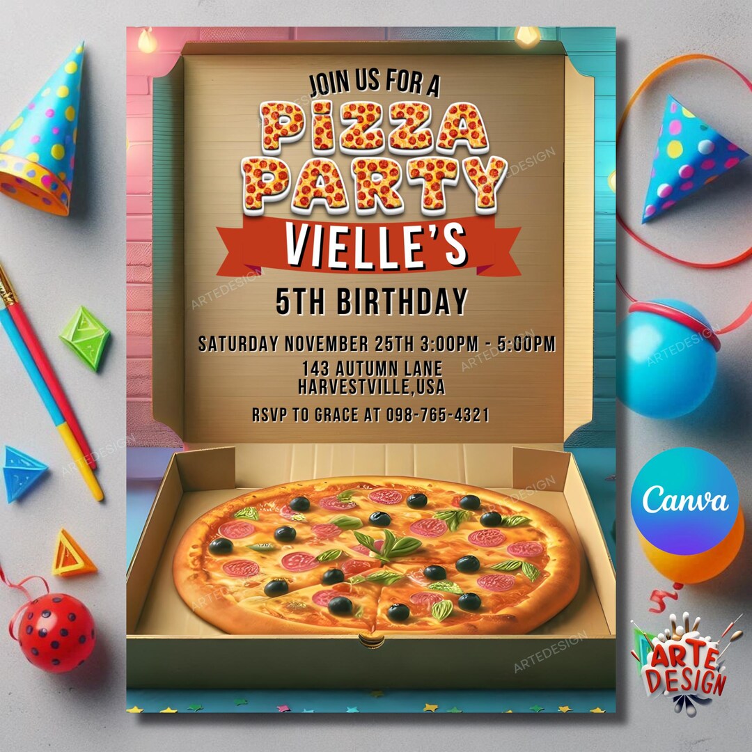 Pizza Birthday Invitation, Editable Pizza Box Birthday Party Invitation ...