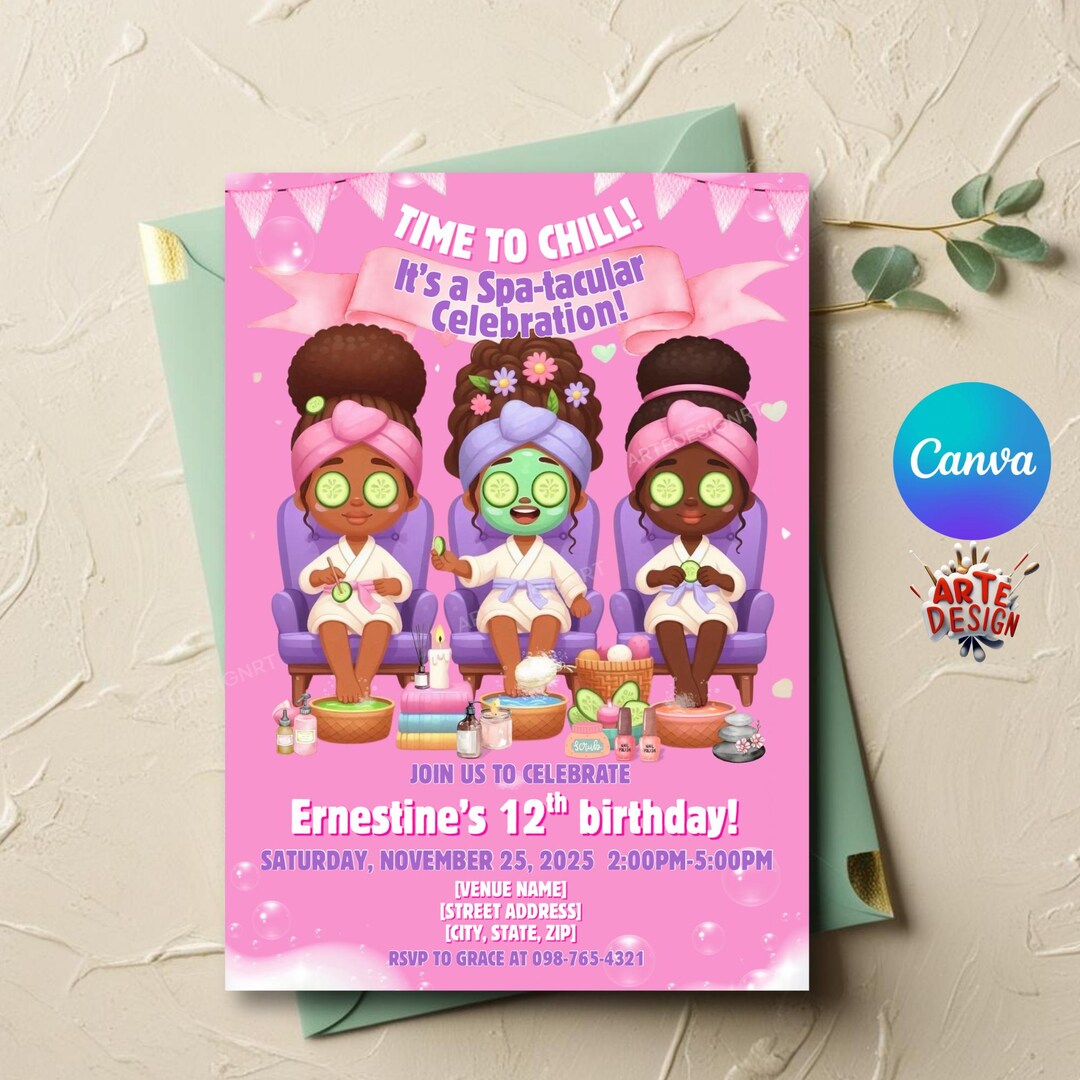 Spa Birthday Invitation, Kids Spa Birthday Party Invitation, Spa ...