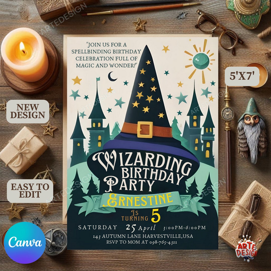 Wizard Birthday Party Invitation, Wizardry Birthday Invitation, Kids ...