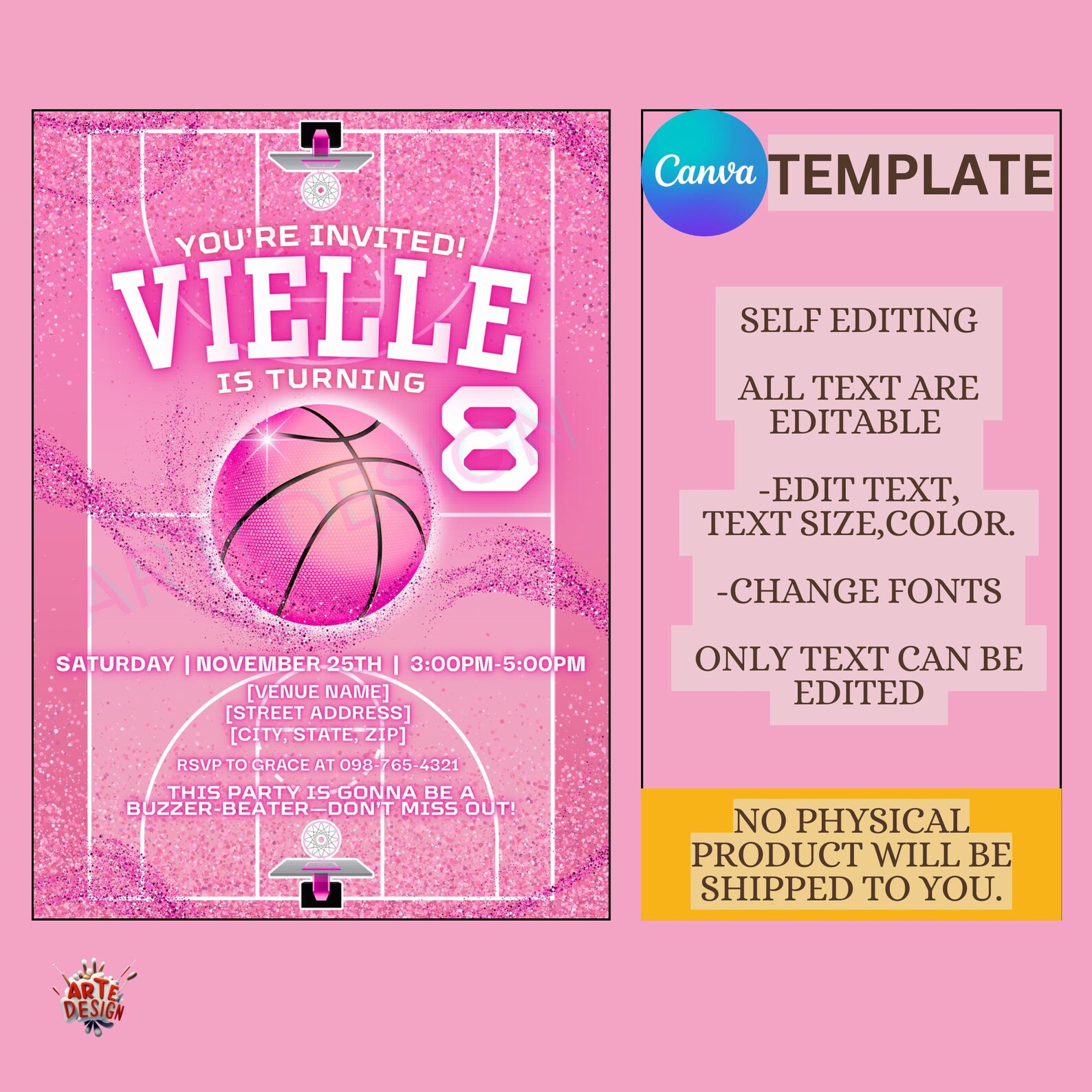 Girl Basketball Birthday Invitation, Girl Sports Birthday Party ...