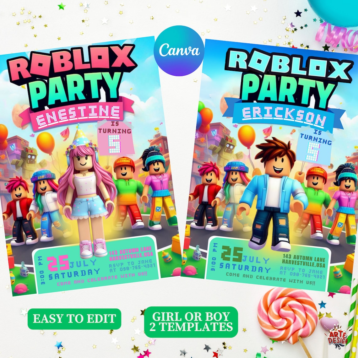 Editable Birthday Party Invitation, Roblox Birthday Invitation, Roblox ...