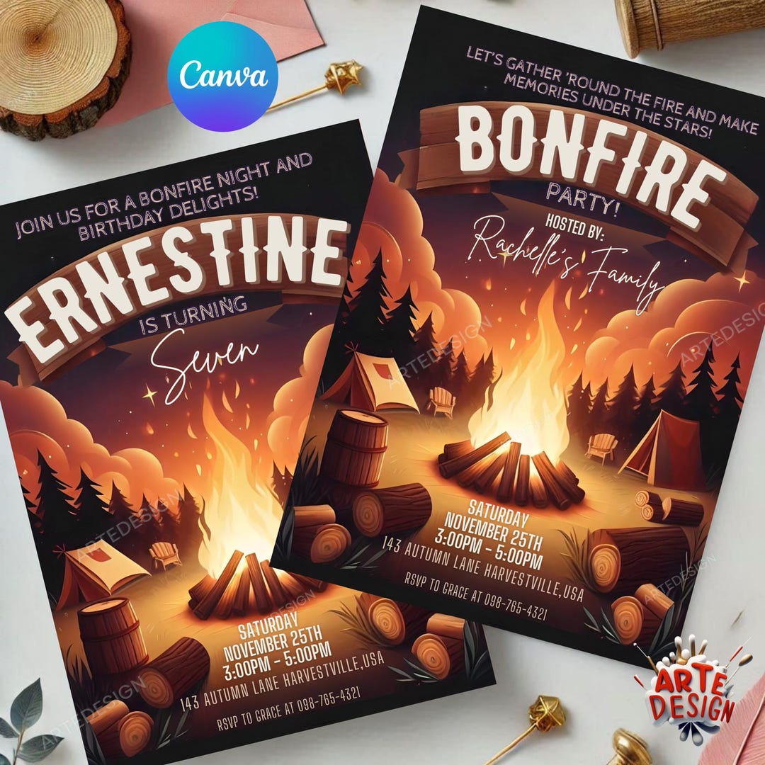 Bonfire Birthday Invitation, Bonfire Family Party Invitation, Bonfire ...
