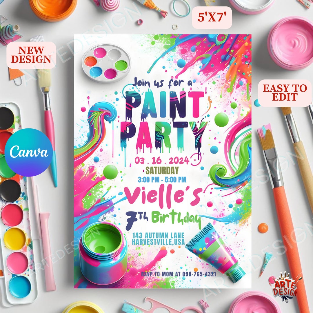 Paint Birthday Invitation, Painting Birthday Party Invitation, Paint ...