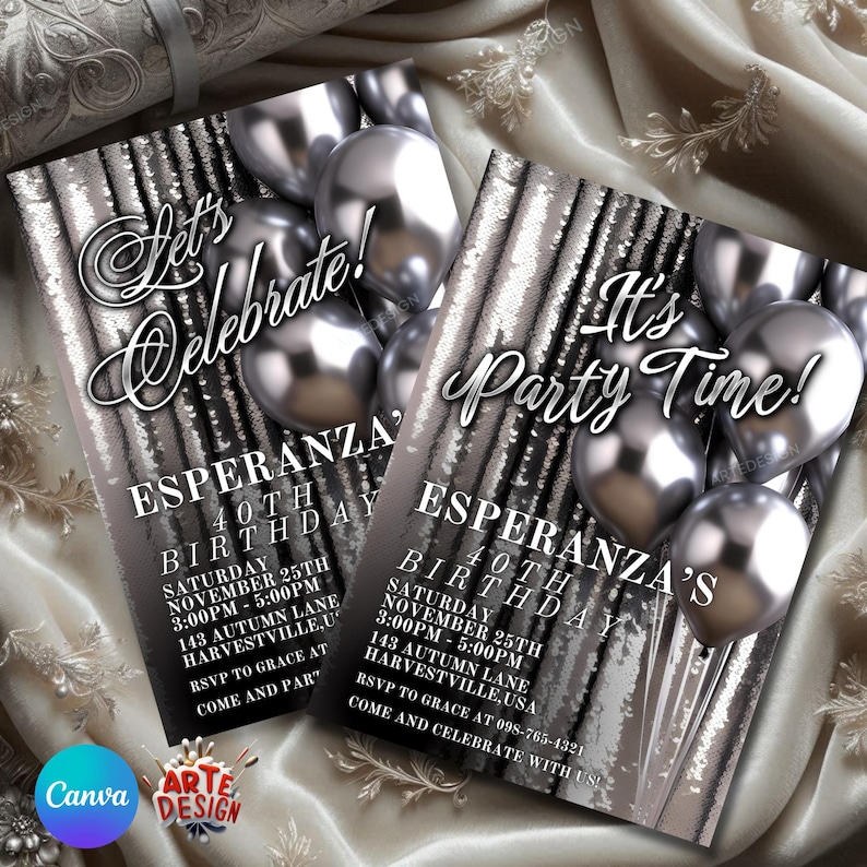Silver Invitation, Editable Glam Party Invitation, Digital Glam ...