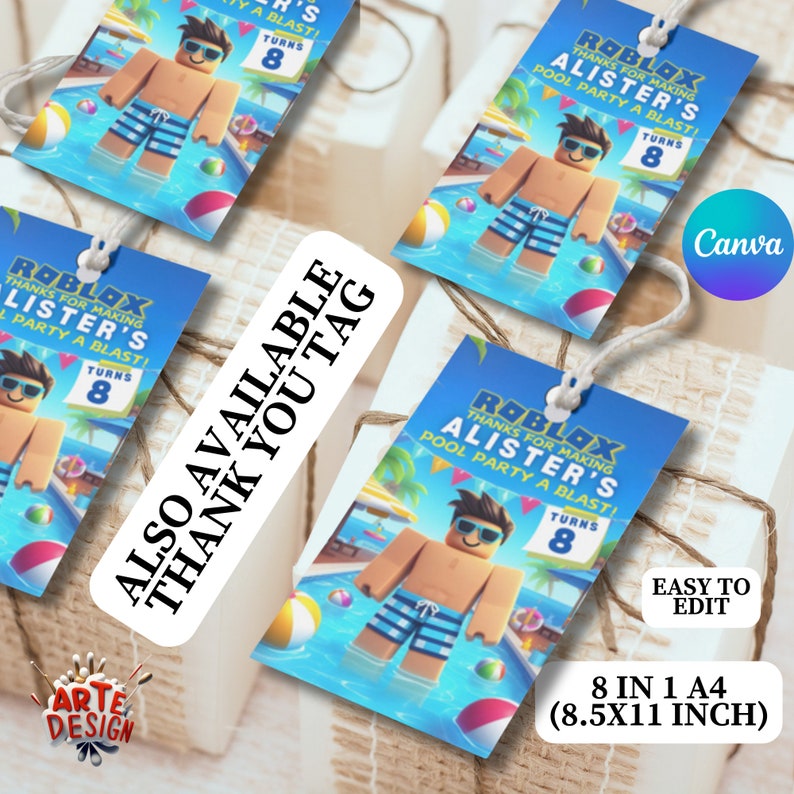 Editable Oblox Pool Party Invitation , Roblo Birthday Invitation, Roblo ...