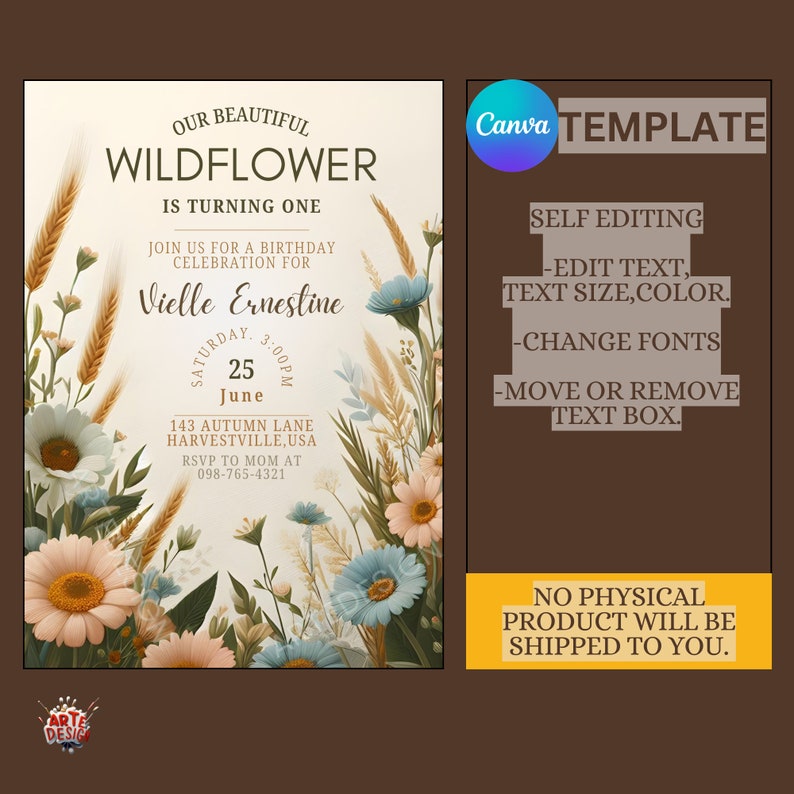 Wildflower Birthday Invitation, Wildflower Birthday Party Invitation ...