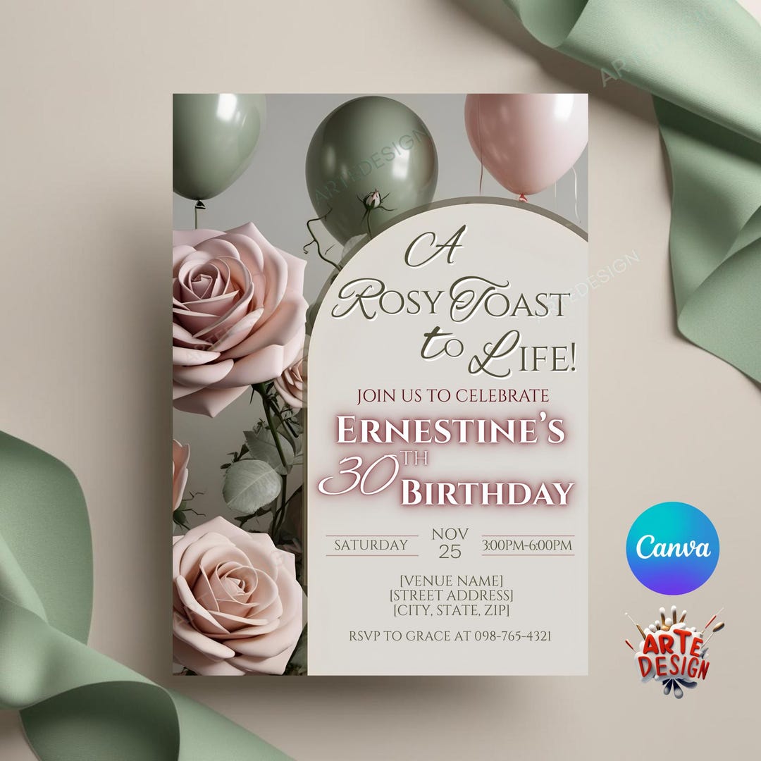 Roses Birthday Invitation, Rose Flower Birthday Party Invitation ...