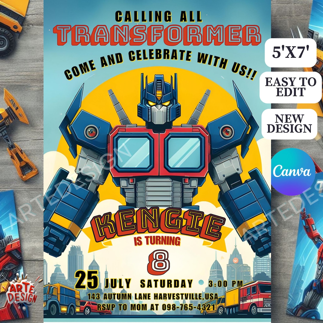 Transformer Birthday Invitation, Autobot Birthday Party Invitation ...