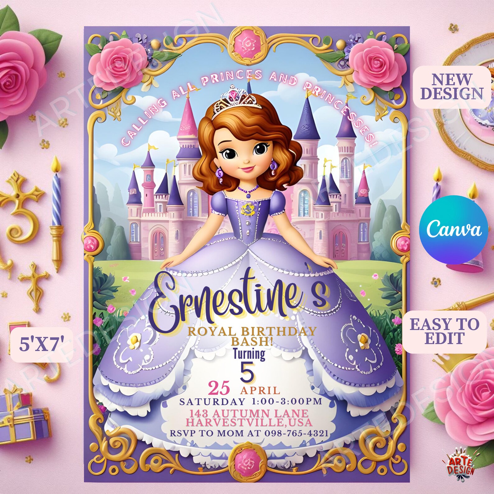 Princess Sofi Birthday Invitation, Sofi the 1 Birthday Party Invitation ...