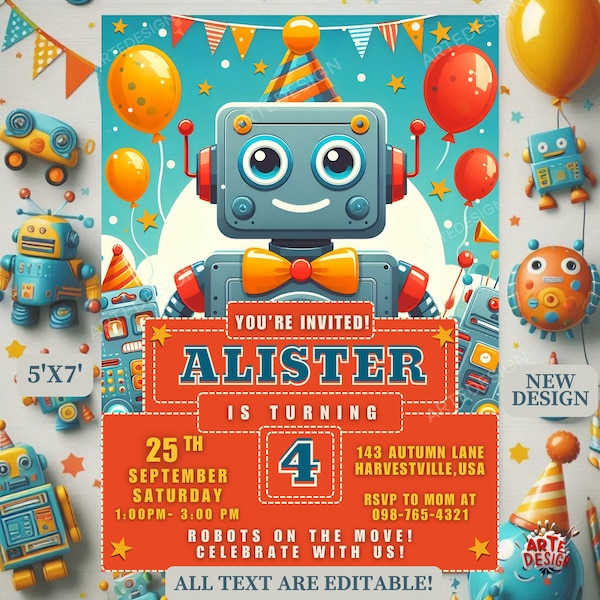Robot Invitations - Etsy