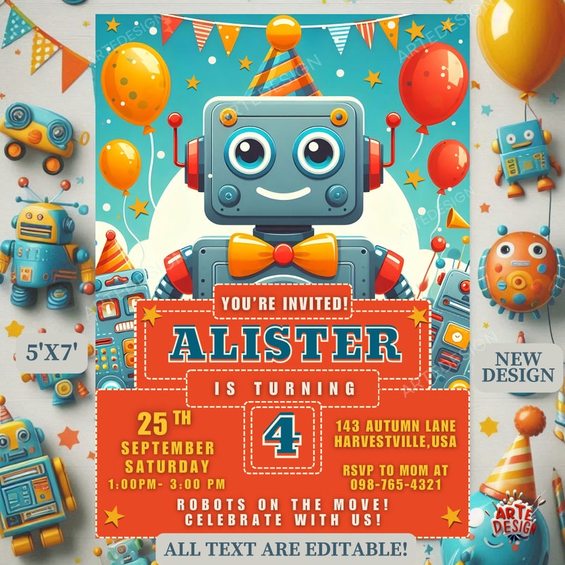 Robot Invitations - Etsy