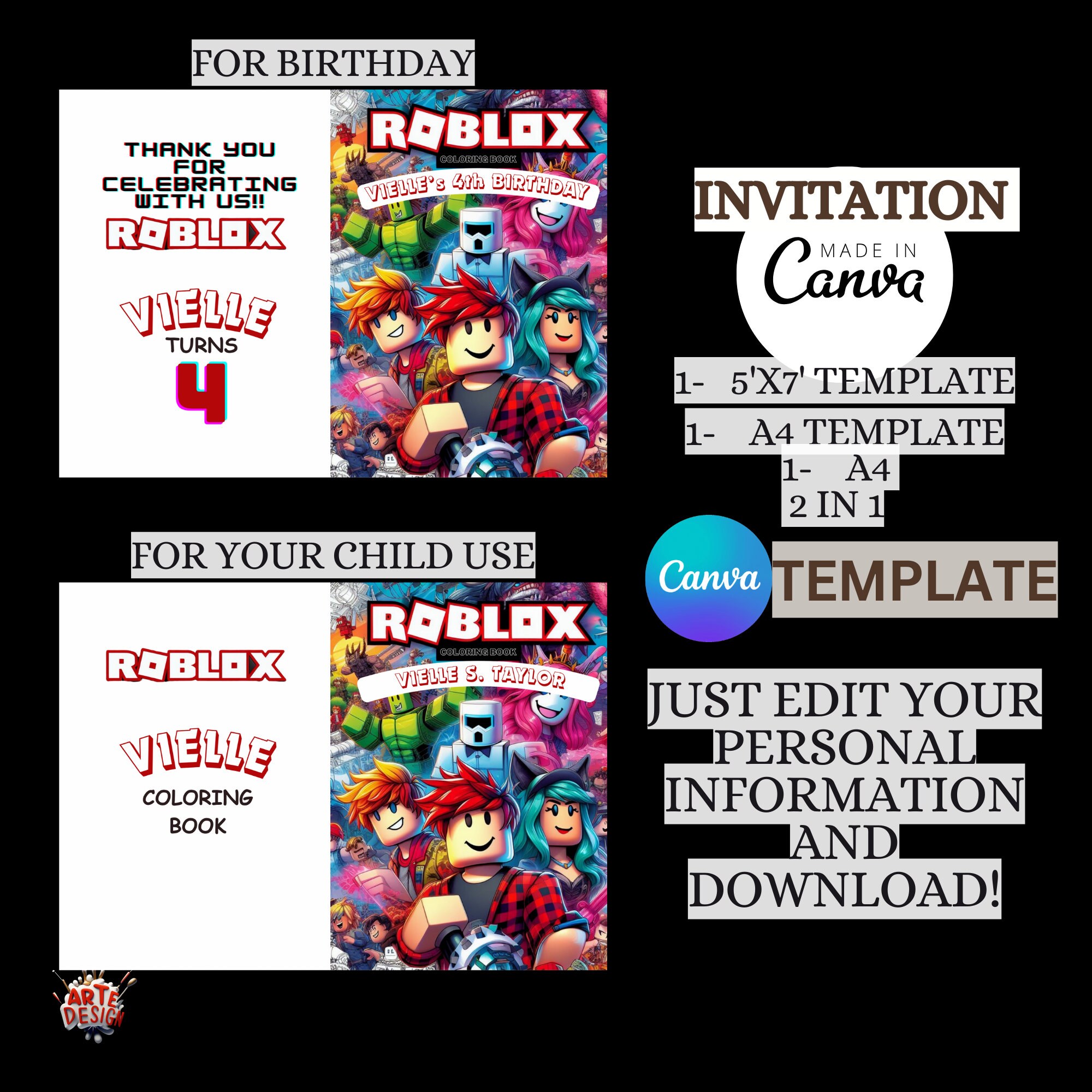 Coloring Book Printable, Robloox Birthday Coloring Book, Robloxx Party ...