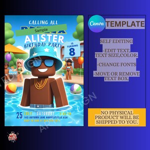 Editable Oblox Pool Party Invitation , Roblo Birthday Invitation, Roblo ...