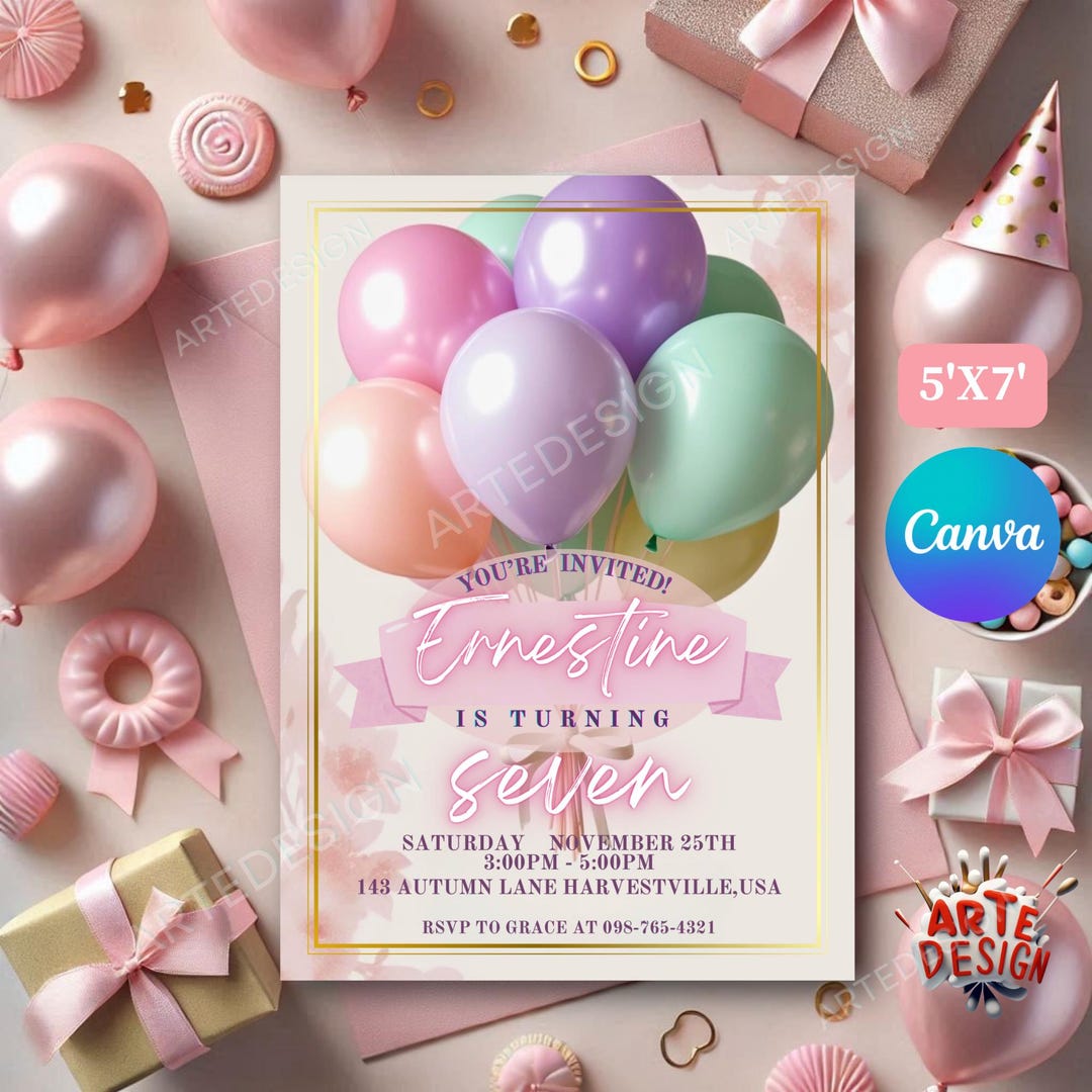 Balloon Birthday Invitation, Pastel Color Balloons Birthday Party ...