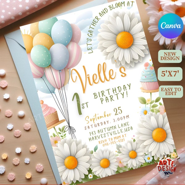 Daisy Birthday Invitation - Etsy