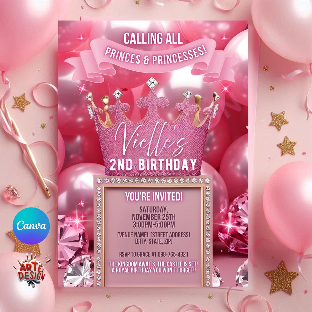 Crown Birthday Invitation, Editable Royal Party Invitation, Digital ...
