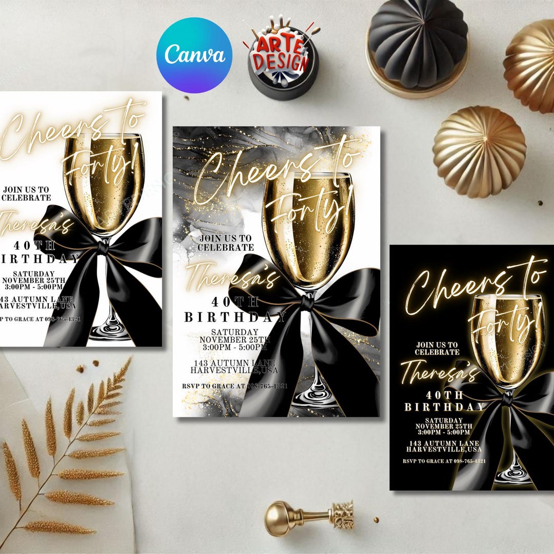 Bow and Champagne Birthday Invitation, Champagne Party Invitation ...