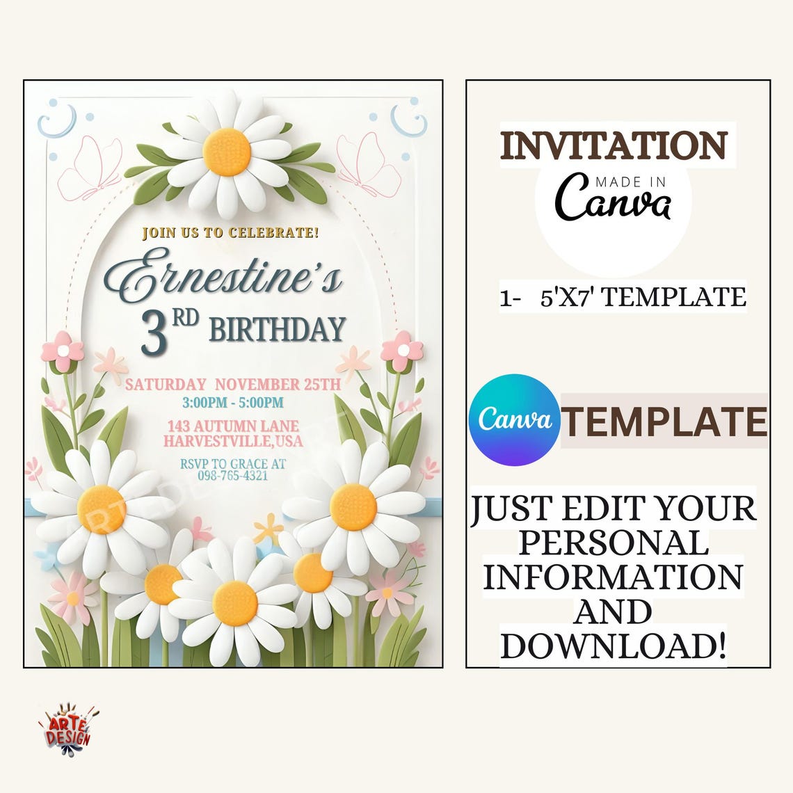Daisy Birthday Invitation, Daisy Birthday Party Invitation, Daisy ...