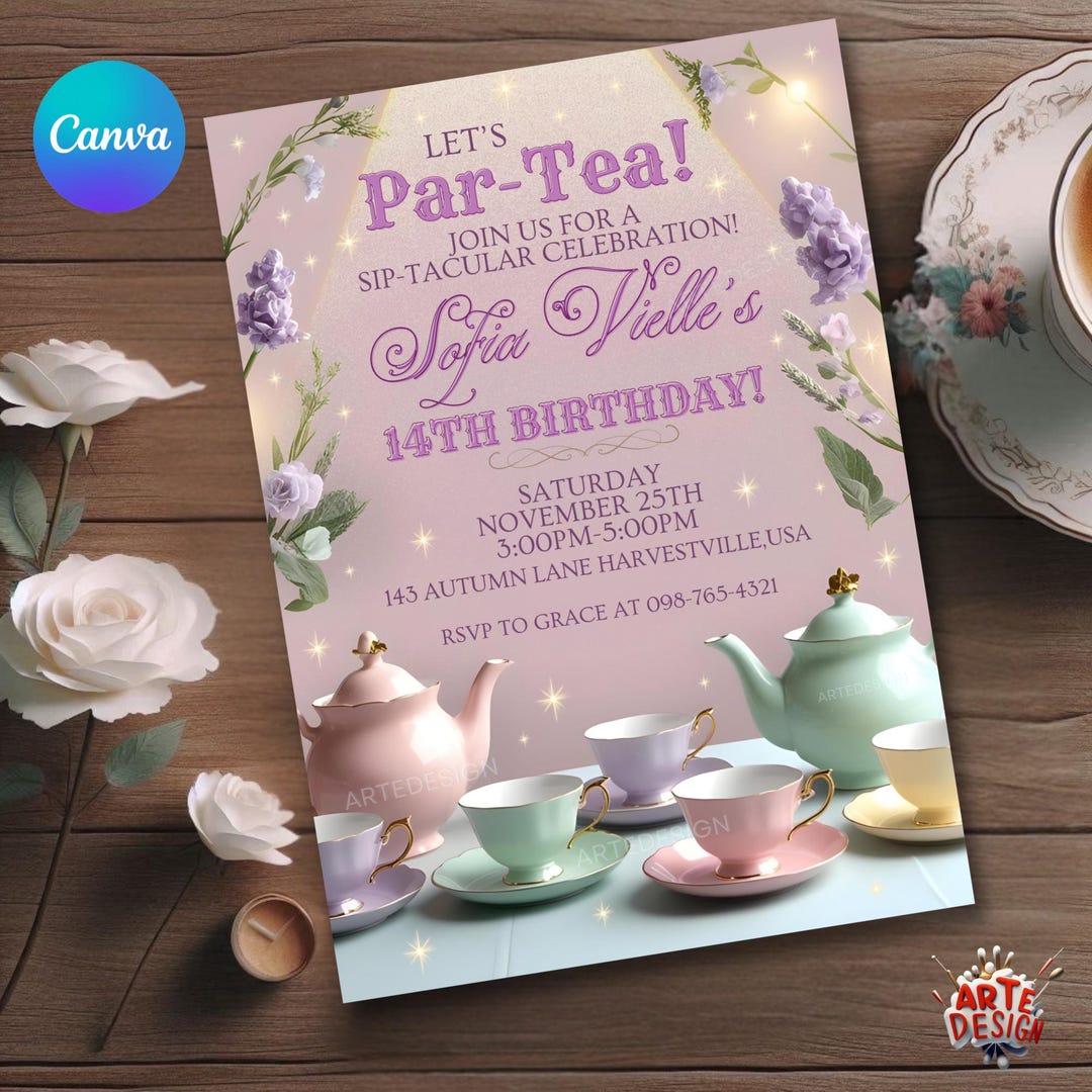 Tea Party Invitation, Editable Tea Party Invitation, Digital Tea Party ...