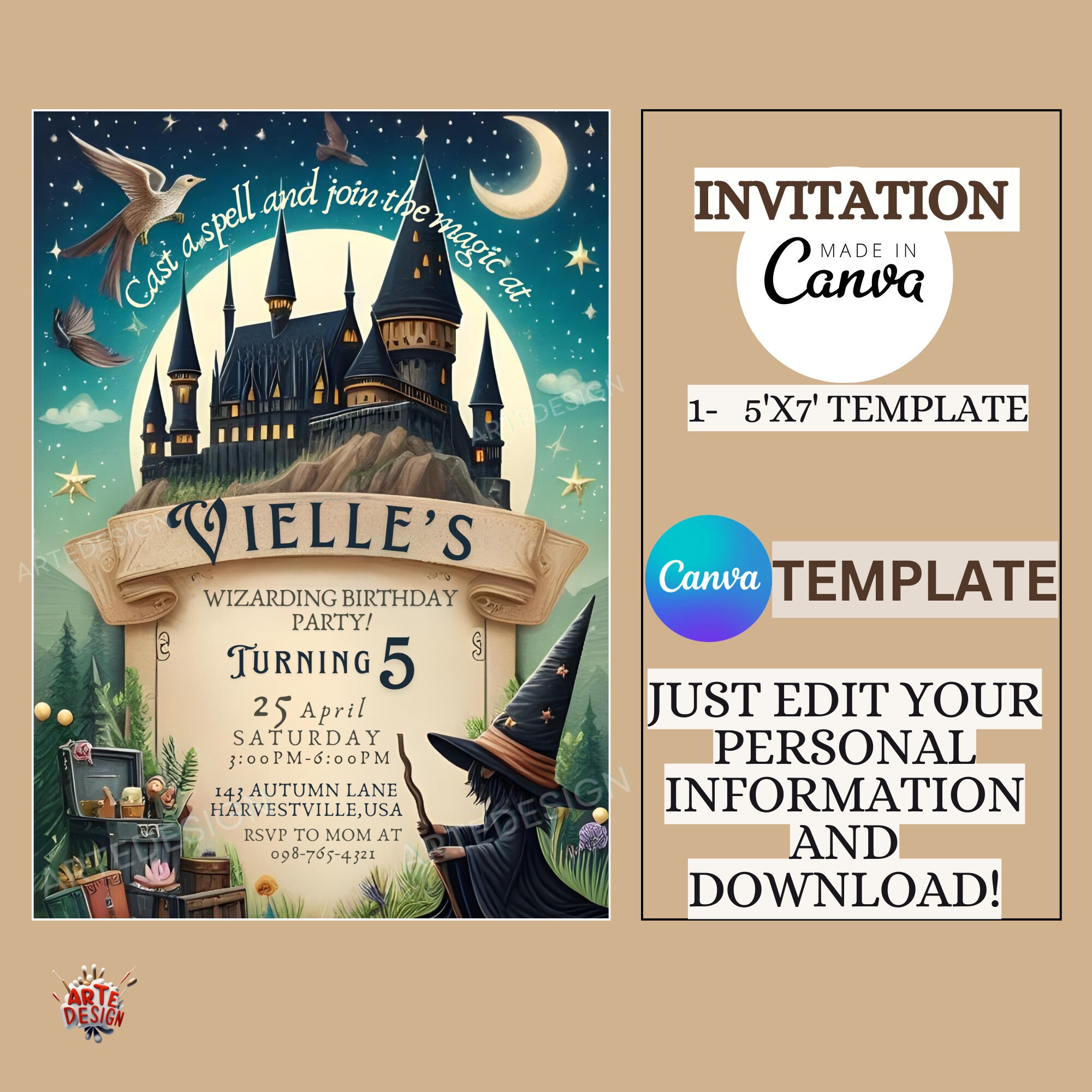 Wizard Birthday Party Invitation, Wizardry Birthday Invitation, Kids ...