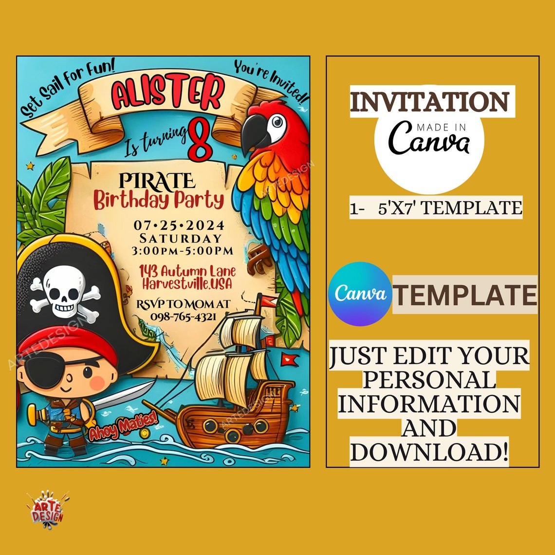 Pirate Birthday Invitation, Pirate Birthday Party Invitation, Pirate ...