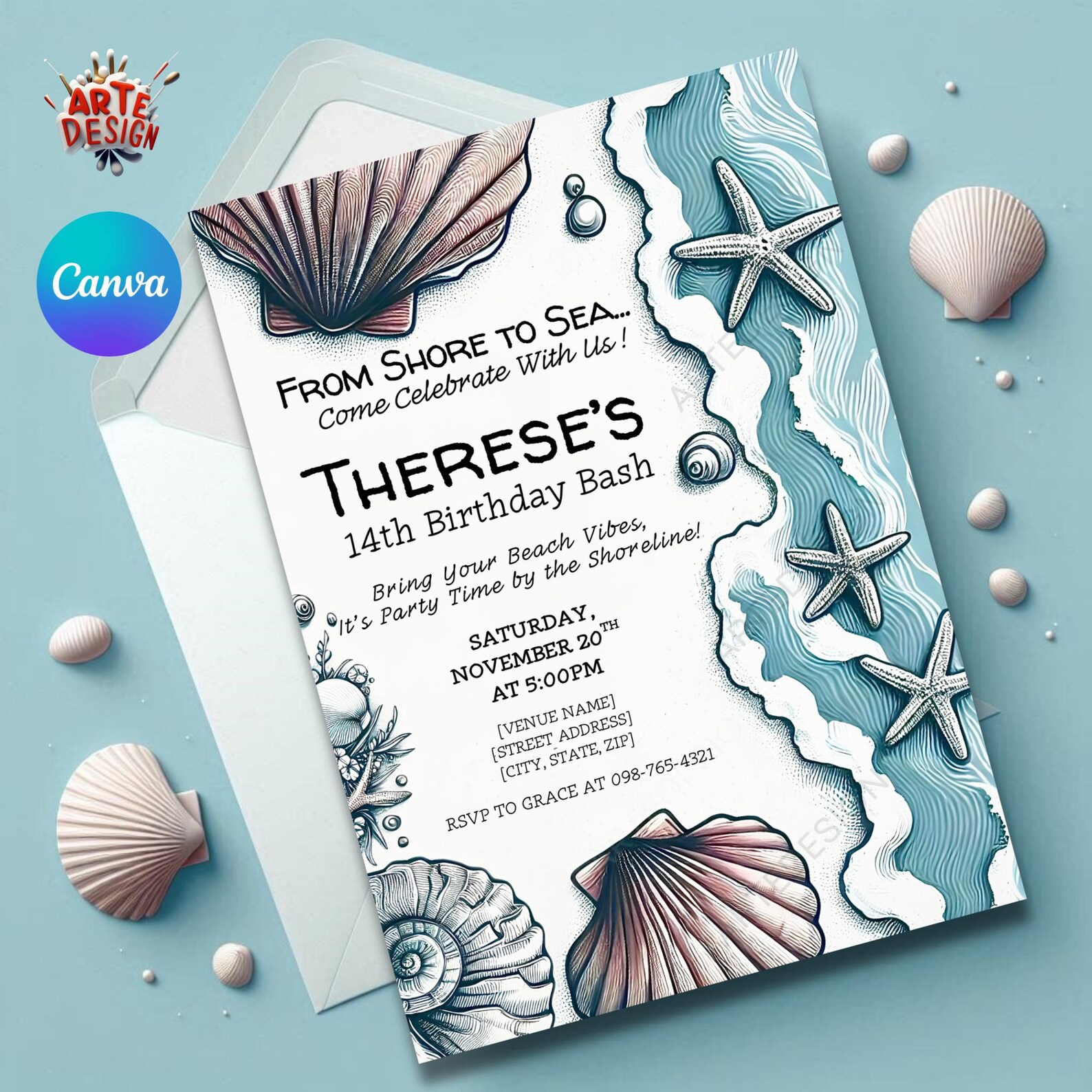 Beach Birthday Invitation, Beach Party Birthday Party Invitation, Shore ...