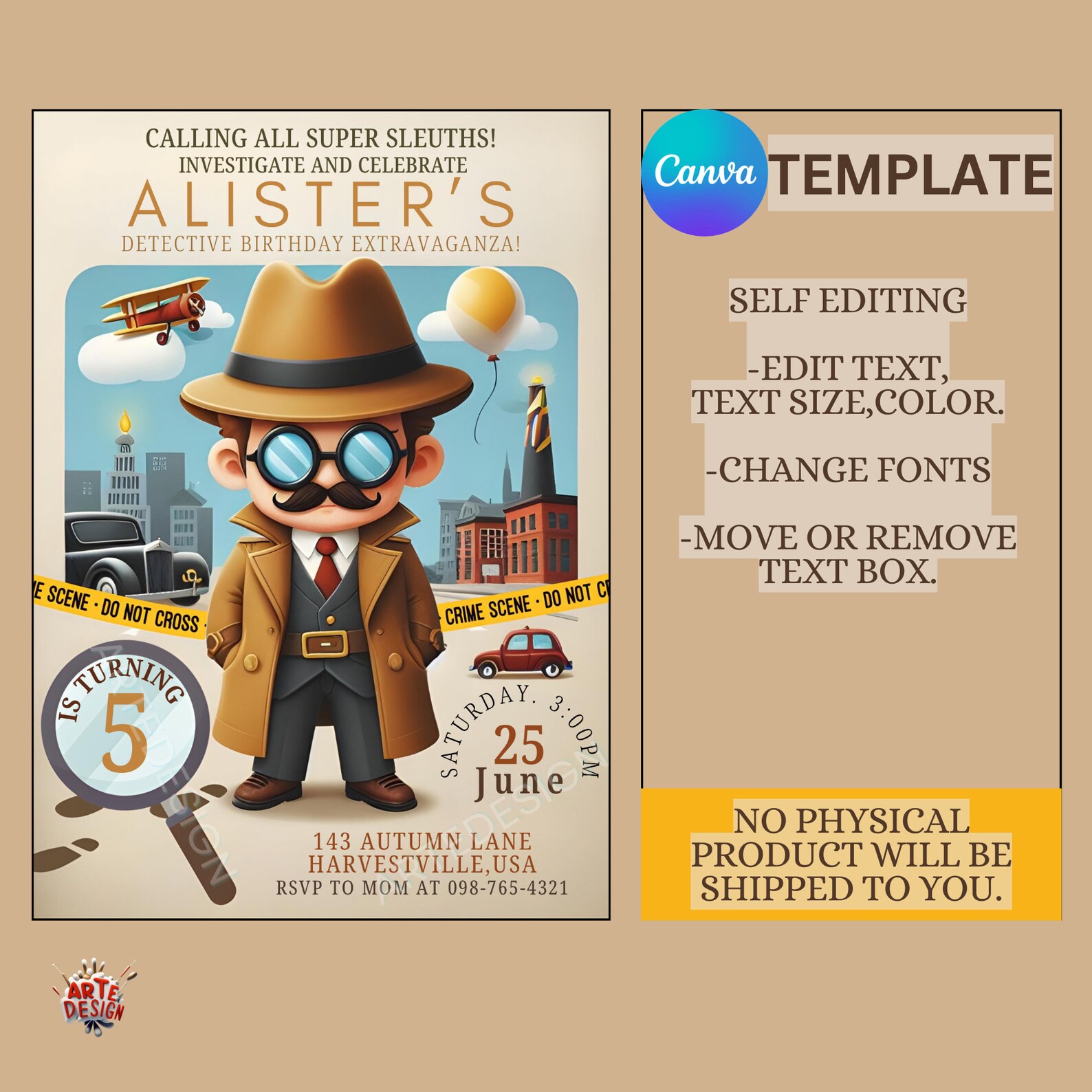 Detective Birthday Party Invitation, Sleuth Editable Birthday ...