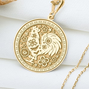 14k Solid Gold Rooster Charm Necklace, Rooster Silver Pendant, Rose ...