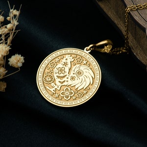 14k Solid Gold Rooster Charm Necklace, Rooster Silver Pendant, Rose ...