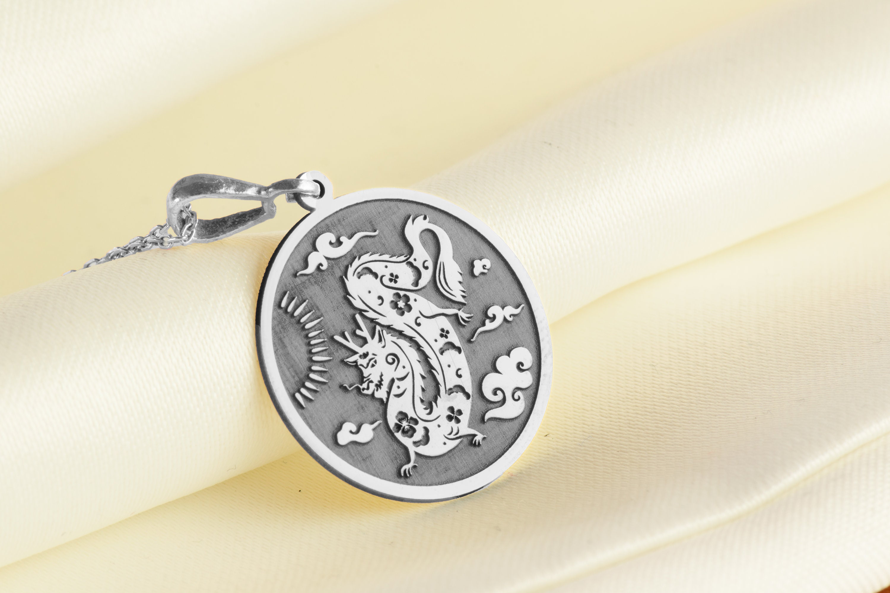 14k Solid Gold Dragon Charm Necklace, Dragon Silver Pendant, Rose Gold ...