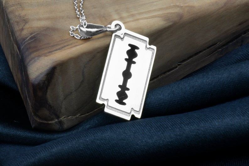 14k Solid Gold Razor Blade Charm Necklace, Razor Blade Silver Pendant ...