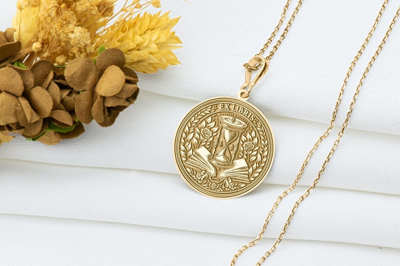 Book & Hourglass Pendant: Ex Libris Necklace - Etsy