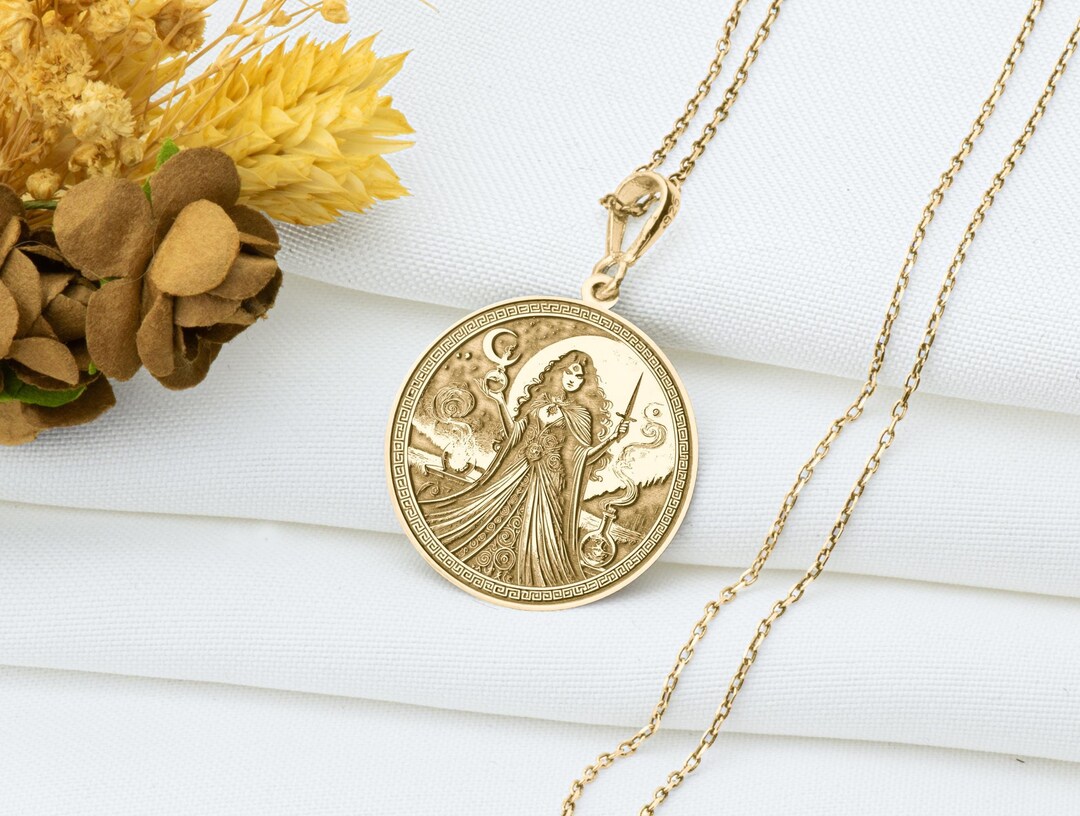 14k Solid Gold Medea Necklace, Wiccan Silver Pendant, Rose Gold Witch ...