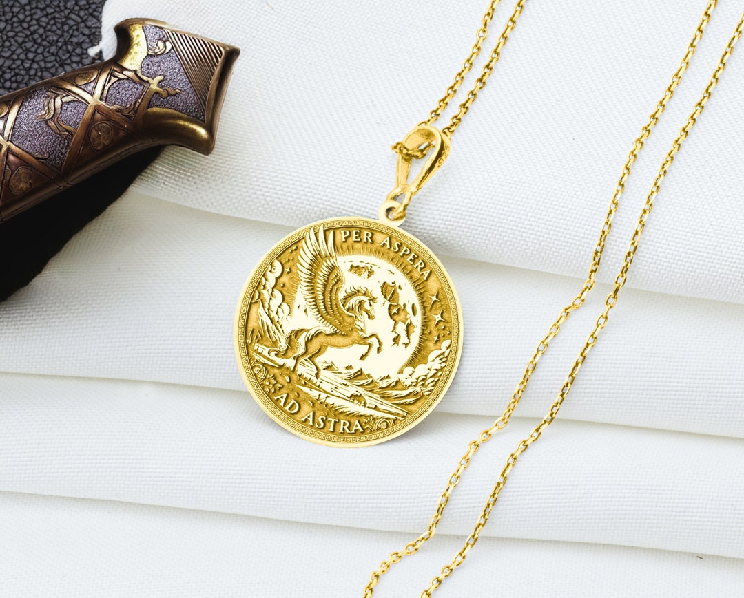14k Solid Gold Pegasus Charm Necklace, Pegasus Silver Pendant, Rose ...