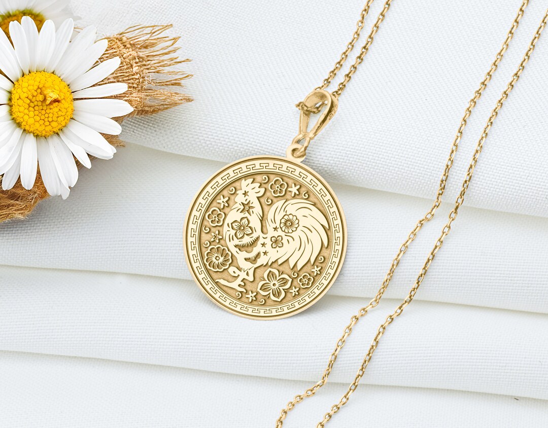 14k Solid Gold Rooster Charm Necklace, Rooster Silver Pendant, Rose ...