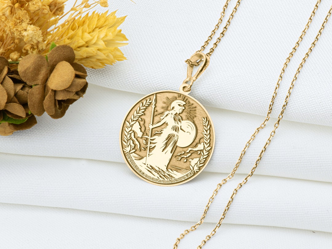 14k Solid Gold Athena Charm Necklace, Athena Silver Pendant, Rose Gold ...