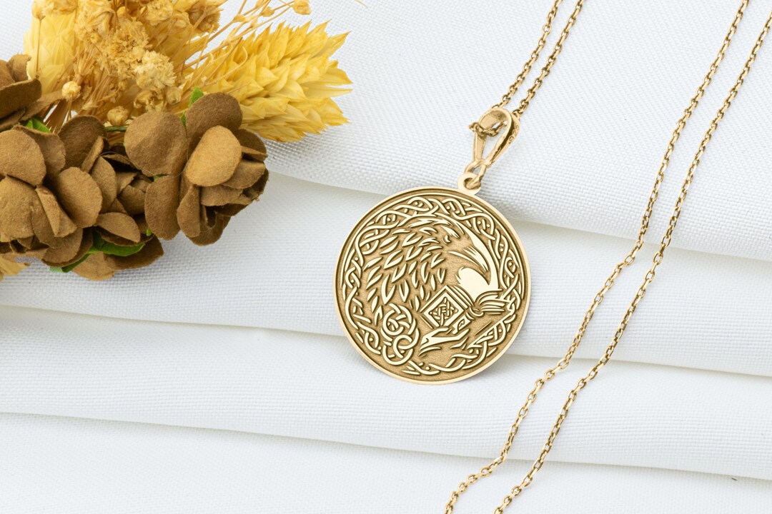 14k Solid Gold Raven Charm Necklace, Raven Silver Pendant, Rose Gold ...