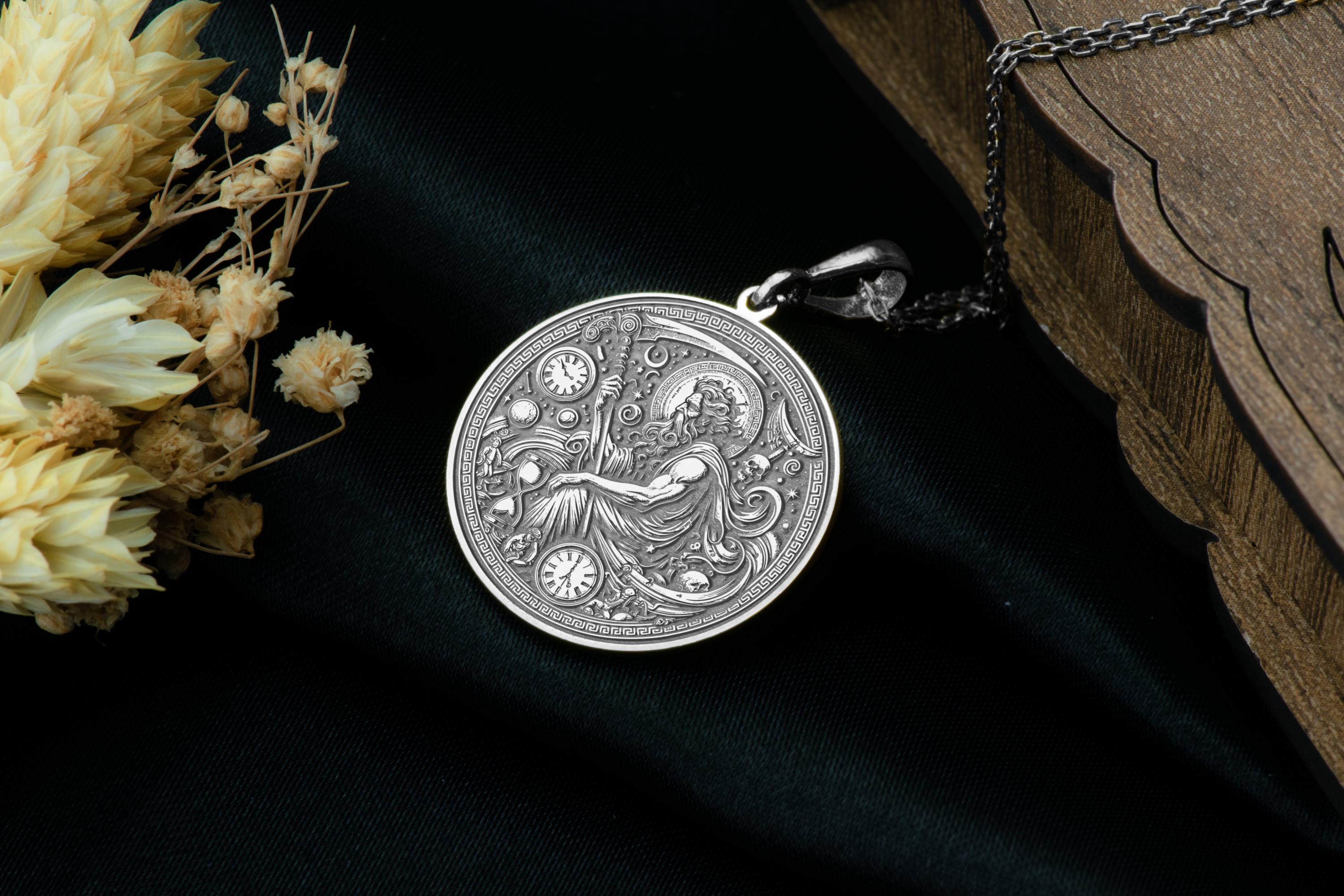 Chronos Necklace: Greek God of Time, Sterling Silver Amulet - Etsy