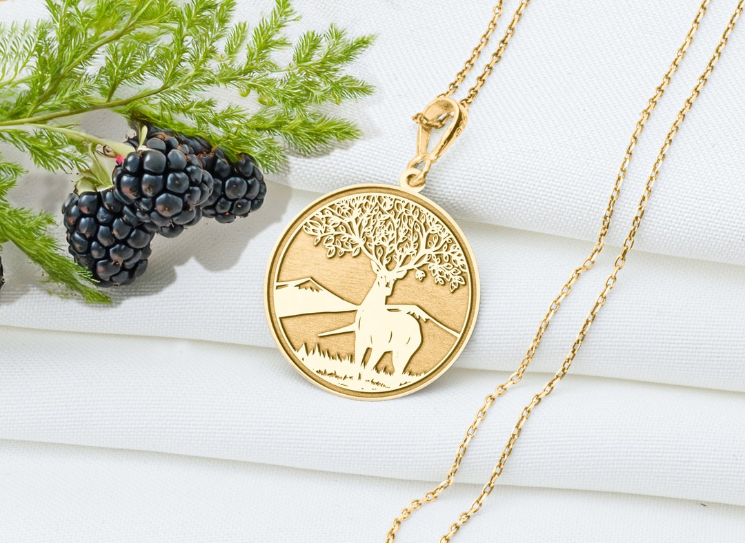 14k Solid Gold Deer Charm Necklace, Deer Silver Pendant, Rose Gold Deer ...