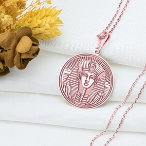 14k Solid Gold Pharaoh Charm Necklace, Pharaoh Silver Pendant, Rose ...